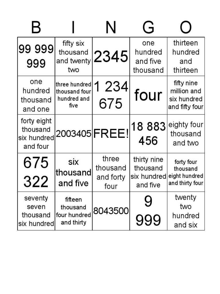 Bingo Large Numbers | PDF