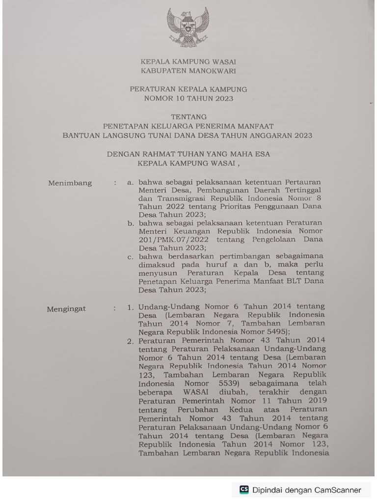 Perkades BLT Kampung Wasai 2023 PDF | PDF