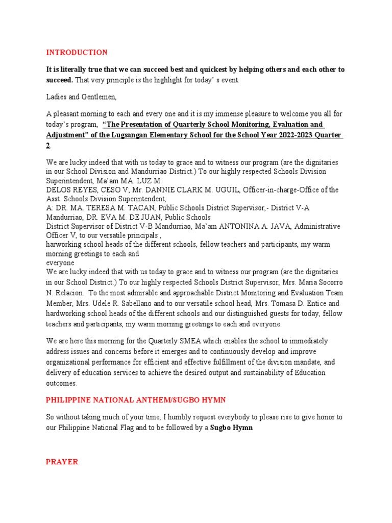 EMCEE Script For SMEA | PDF