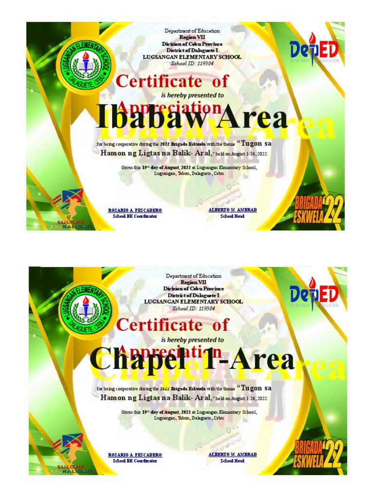 CERTIFICATES Brigada Eskwela | PDF