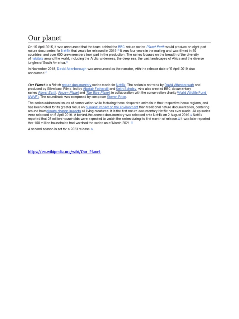 Our Planet: Netflix Nature Series | PDF