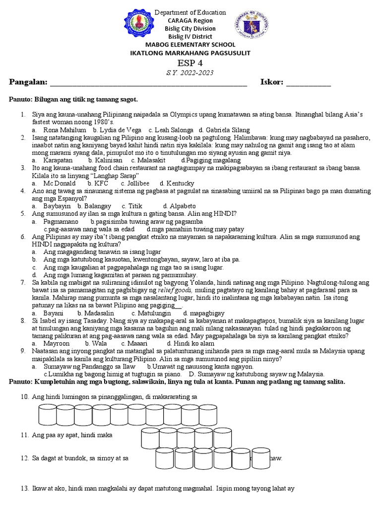 Test - ESP 4 Q3 - A4 | PDF