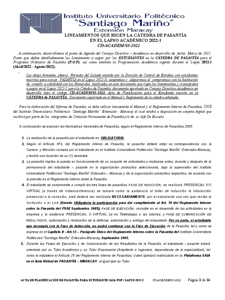 1-Acta de Planificación Estudiante Saia-Pop 2022-1 | PDF