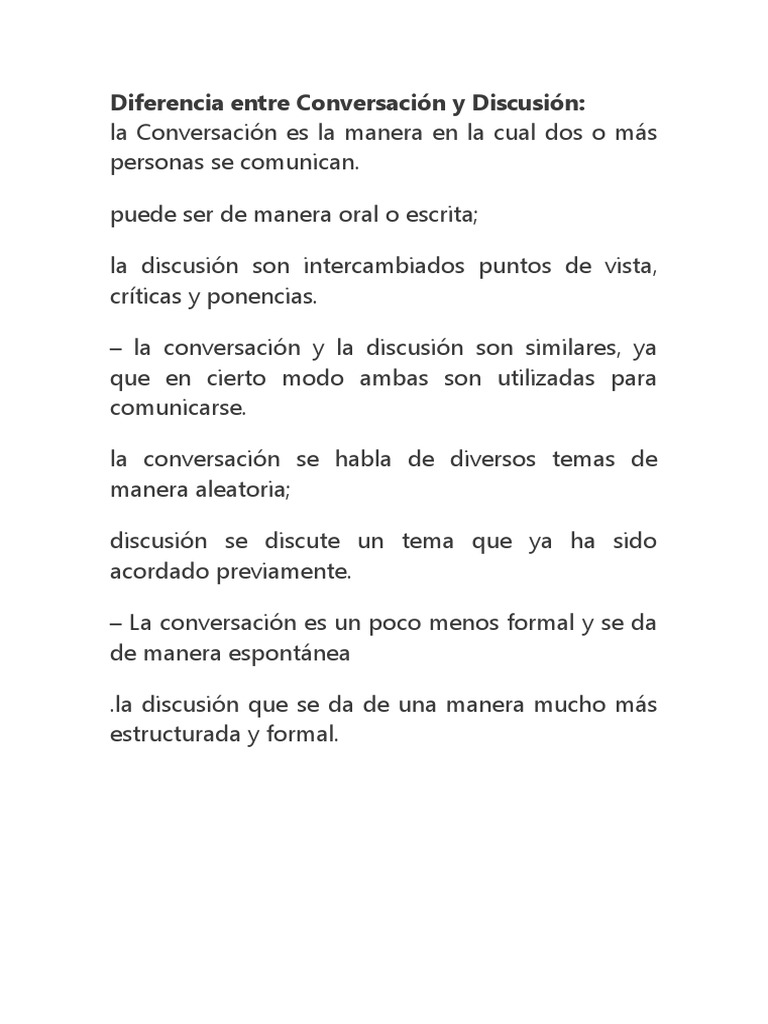 Diferencia Entre Conversación y Discusión | PDF