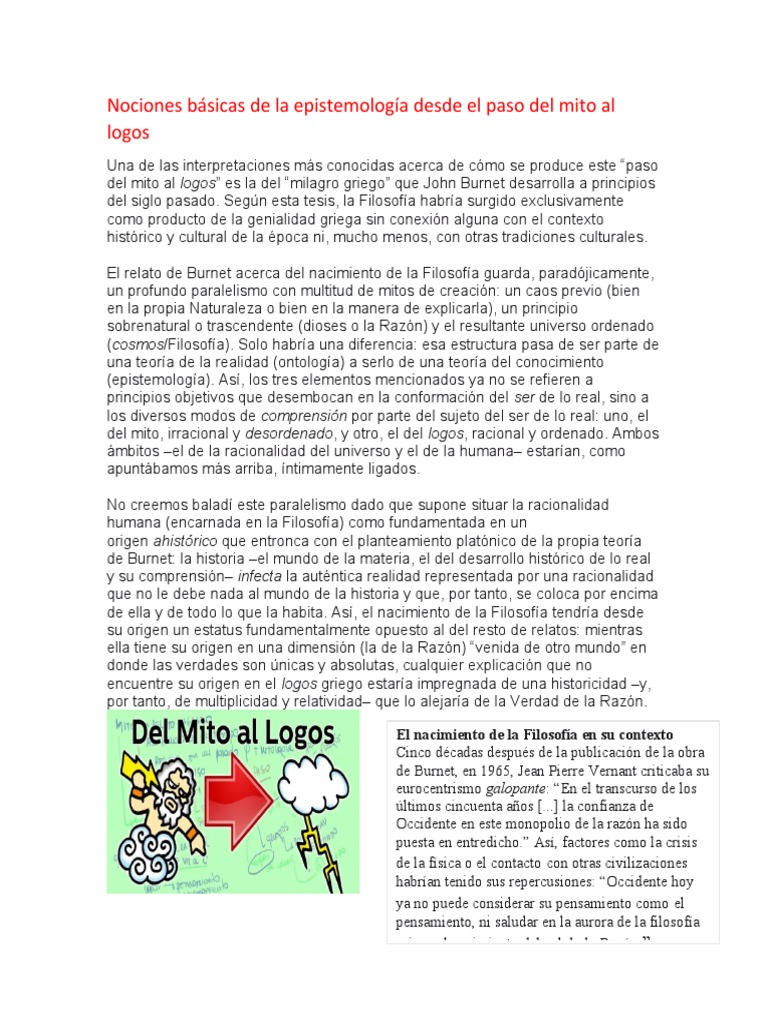 Nociones Básicas de La Epistemología Desde El Paso Del Mito Al Logos ... Nociones Básicas de La Epistemología Desde El Paso Del Mito Al Logos ...