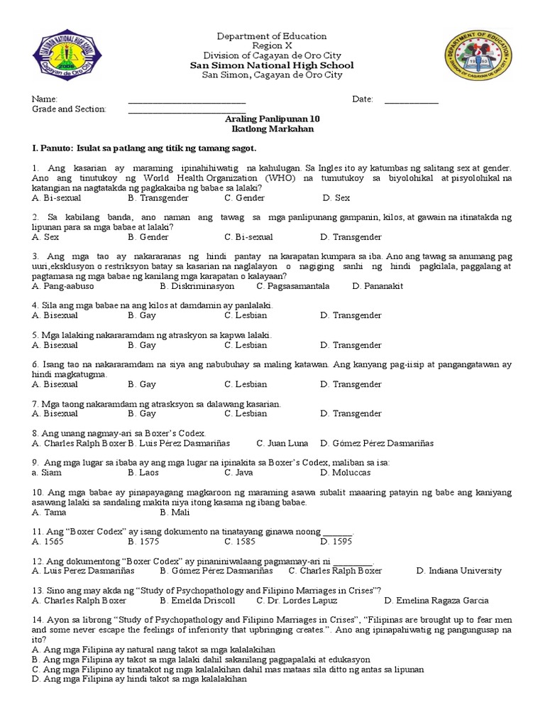 AP 10 3rd Quarter Exam | PDF