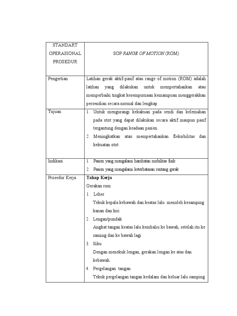 SOP Latihan Range of Motion (ROM) | PDF