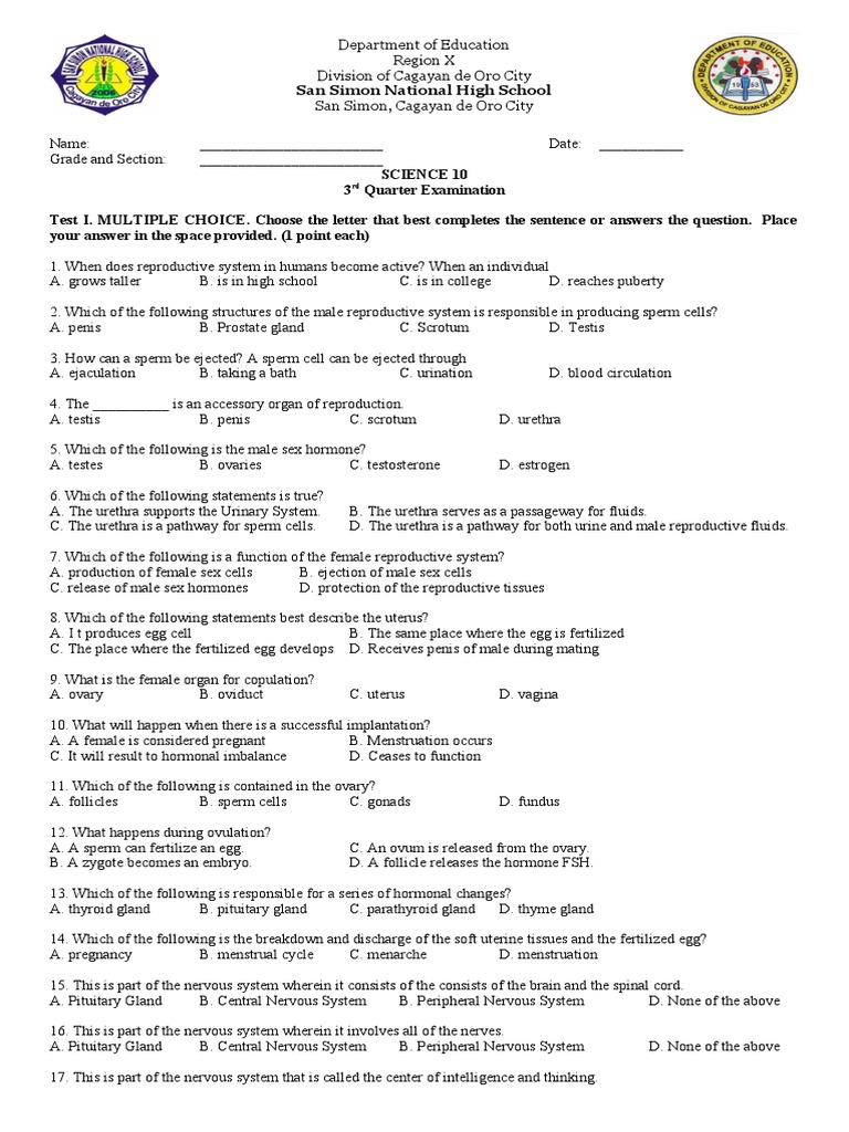 Grade 10 Science 3rd Quarter Exam | PDF