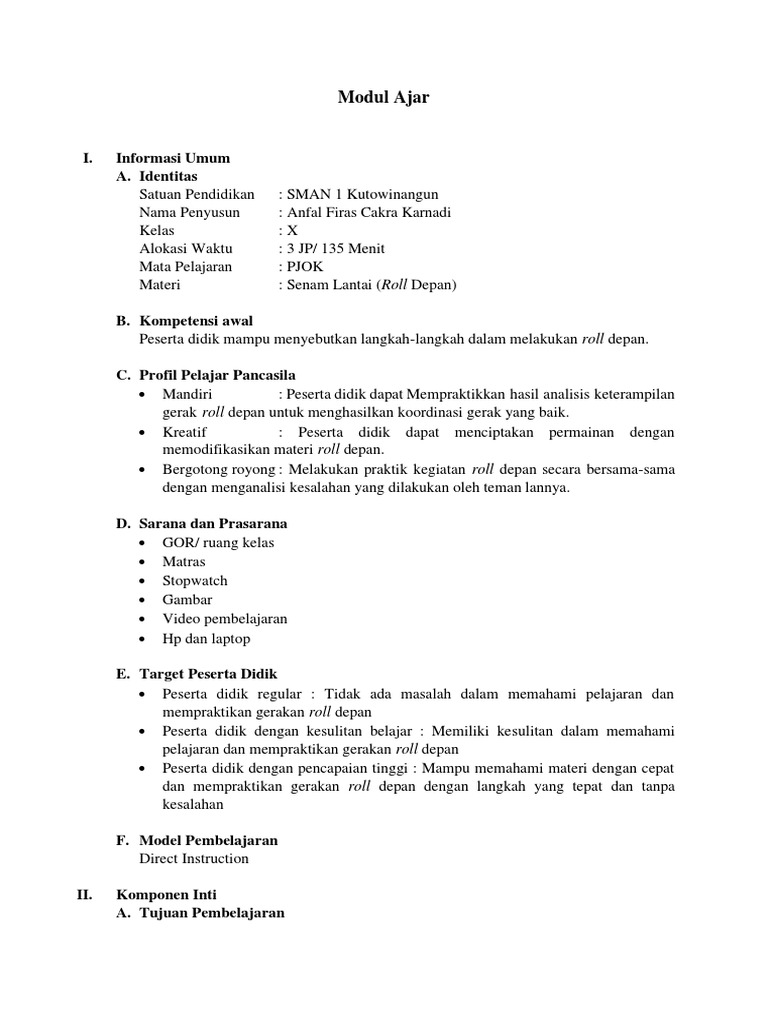 Modul Ajar Roll Depan Anfal PDF | PDF