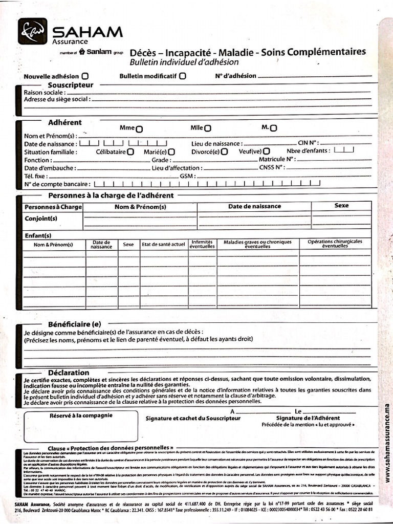 Bulletin D'adhésion SAHAM PDF | PDF Bulletin D'adhésion SAHAM PDF | PDF