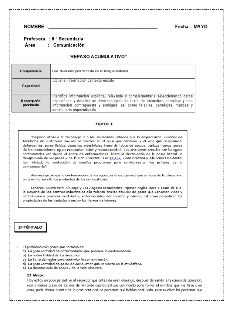 Quinto - Repaso Acumulativo - 3 Mayo | PDF