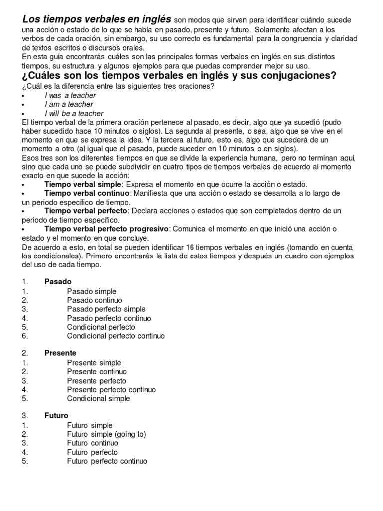 Tiempos Verbales PDF | PDF