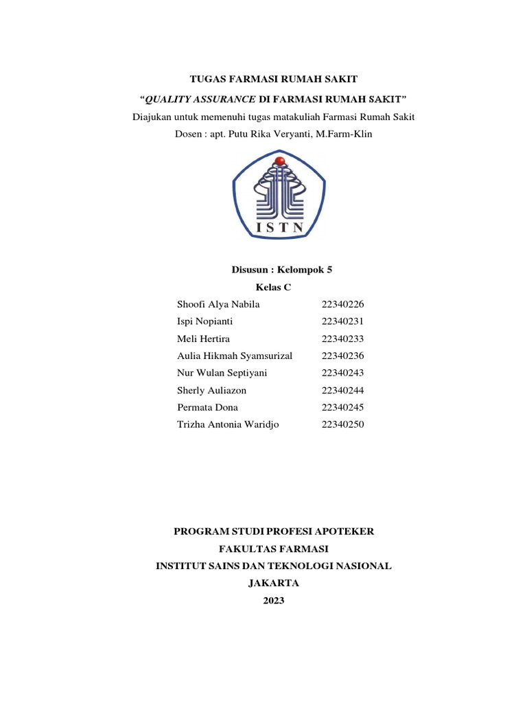 C - Kelompok 5 - Makalah - Quality Assurance Farmasi Di Rumah Sakit PDF | PDF