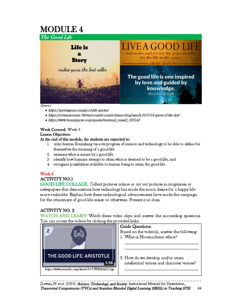 STS - MODULE4 - The Good Life 1 1 | PDF