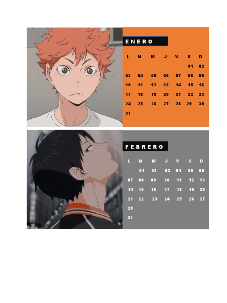 Calendario Haikyuu 2024 para Imprimir | PDF