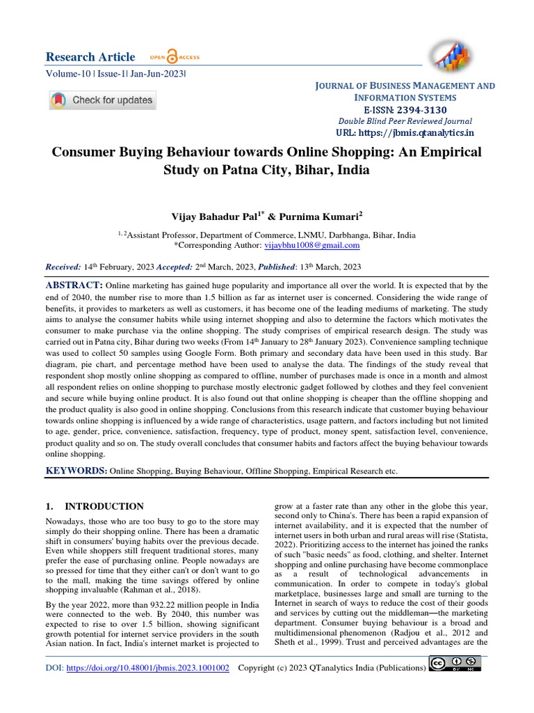 Consumer Buying Behaviour Towards Online Shopping PDF | PDF