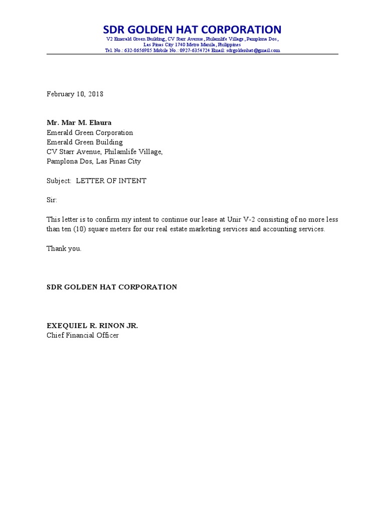 Letter of Intent Sample | PDF