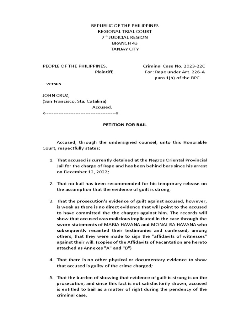 Petition For Bail | PDF