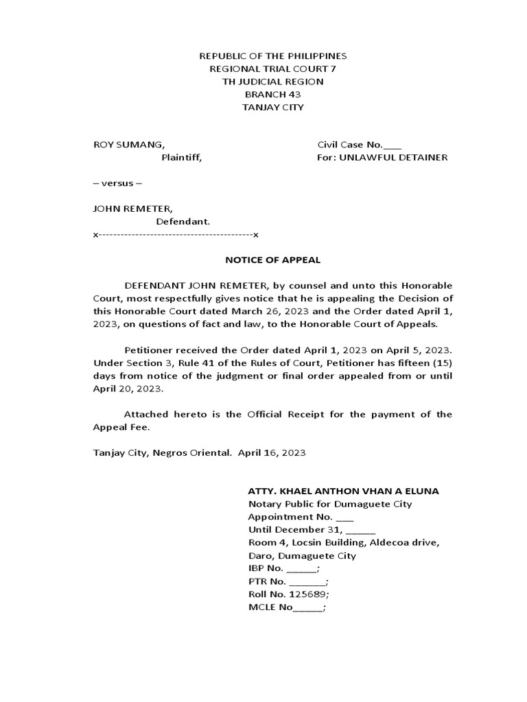 Notice of Appeal | PDF