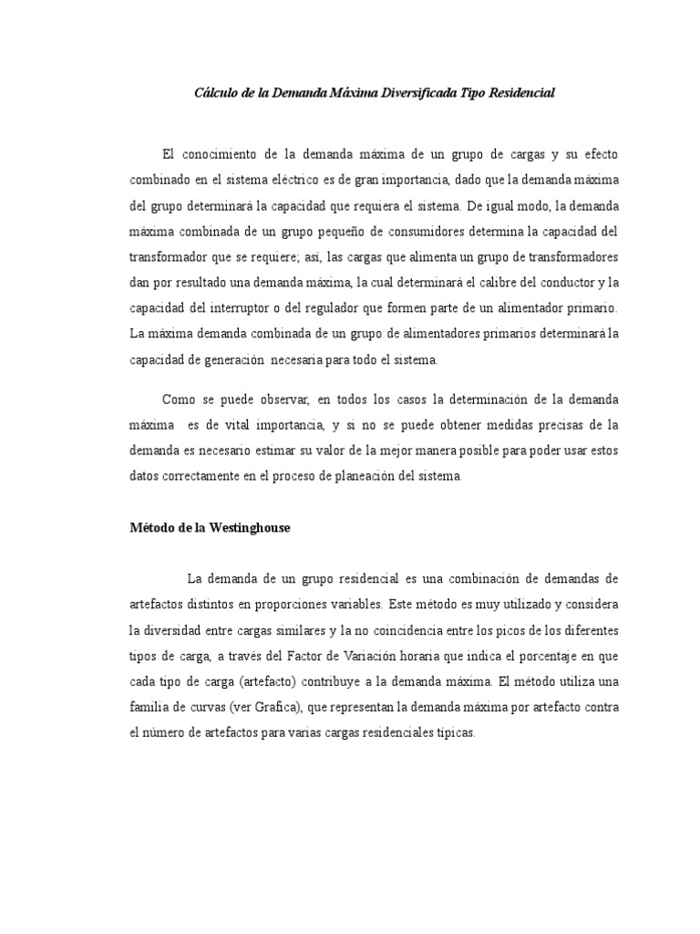 Cálculo de La Demanda Máxima Diversificada Tipo Residencial | PDF ...