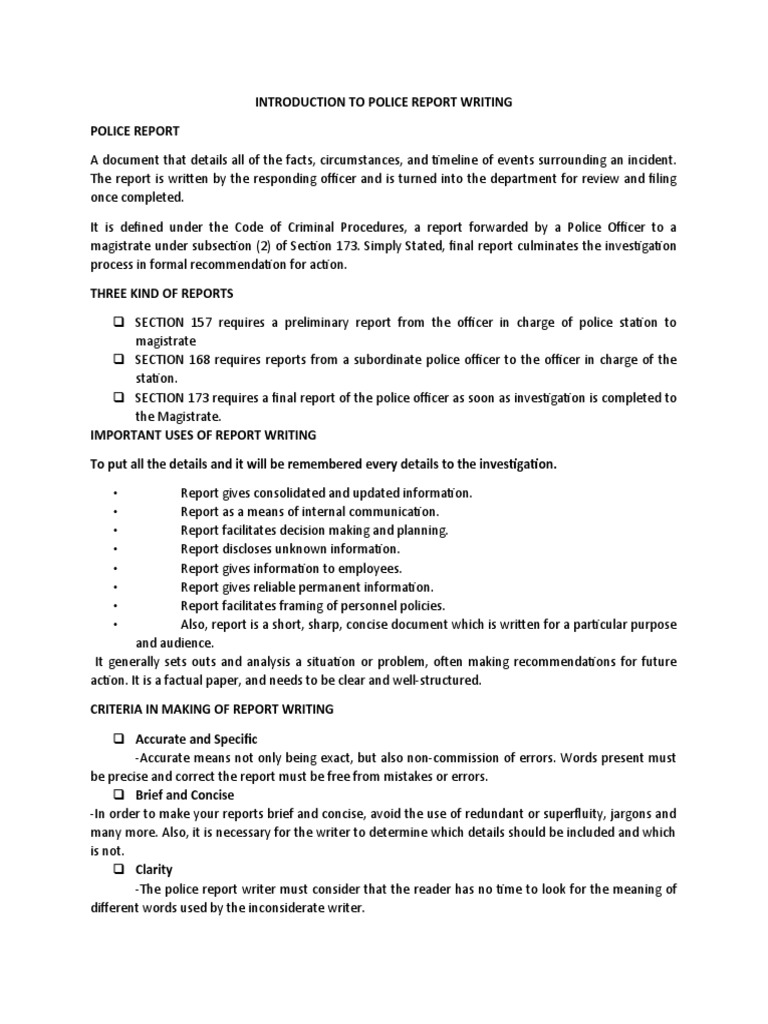 Group 1 Introduction To Police Report Writing Summary | PDF | Police ...