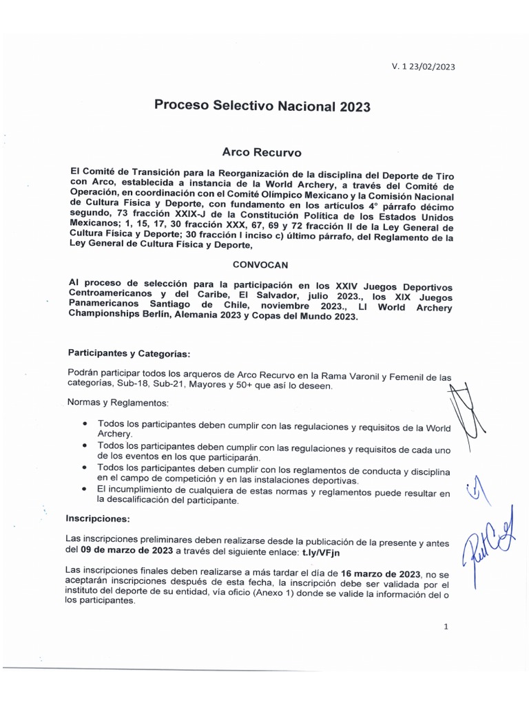 Proceso Selectivo Nacional de Tiro Con Arco 2023 V.1. 230223 PDF | PDF