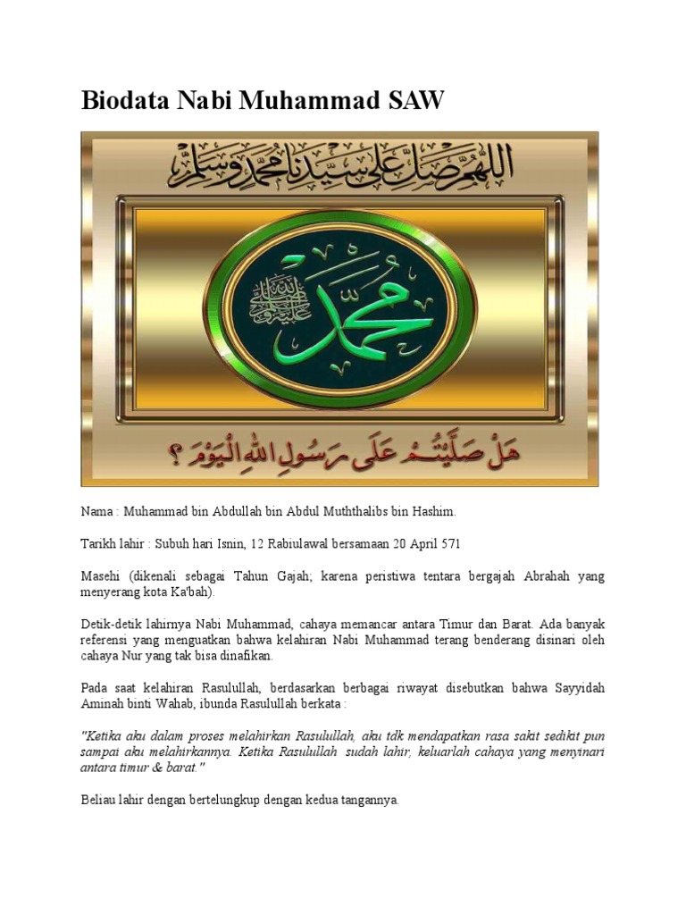 Biodata Nabi Muhammad SAW.docx | PDF