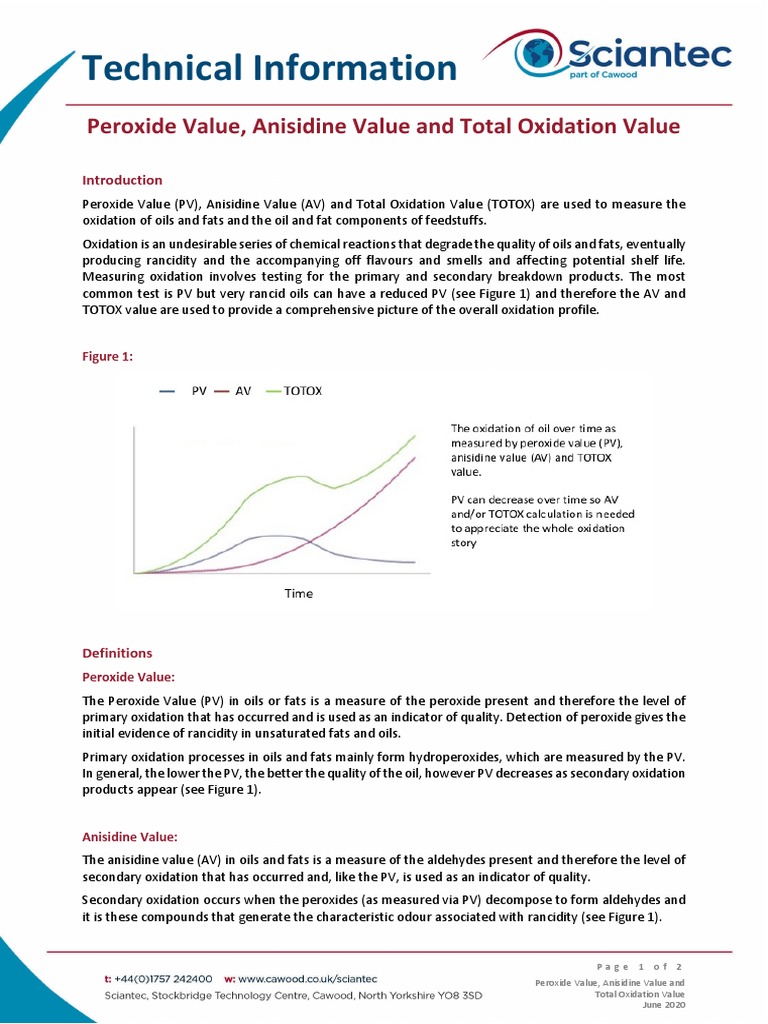 Peroxide Value Anisidine Value and Total Oxidation Value PDF | PDF