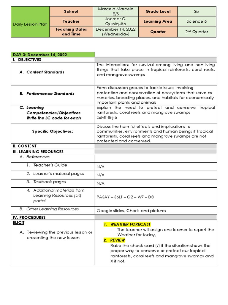 DLP Science 6 Q2 W7 Day3 | PDF