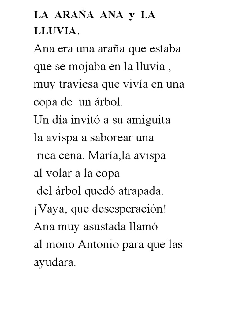 La aventura de Ana la araña y sus amigos en la lluvia | PDF