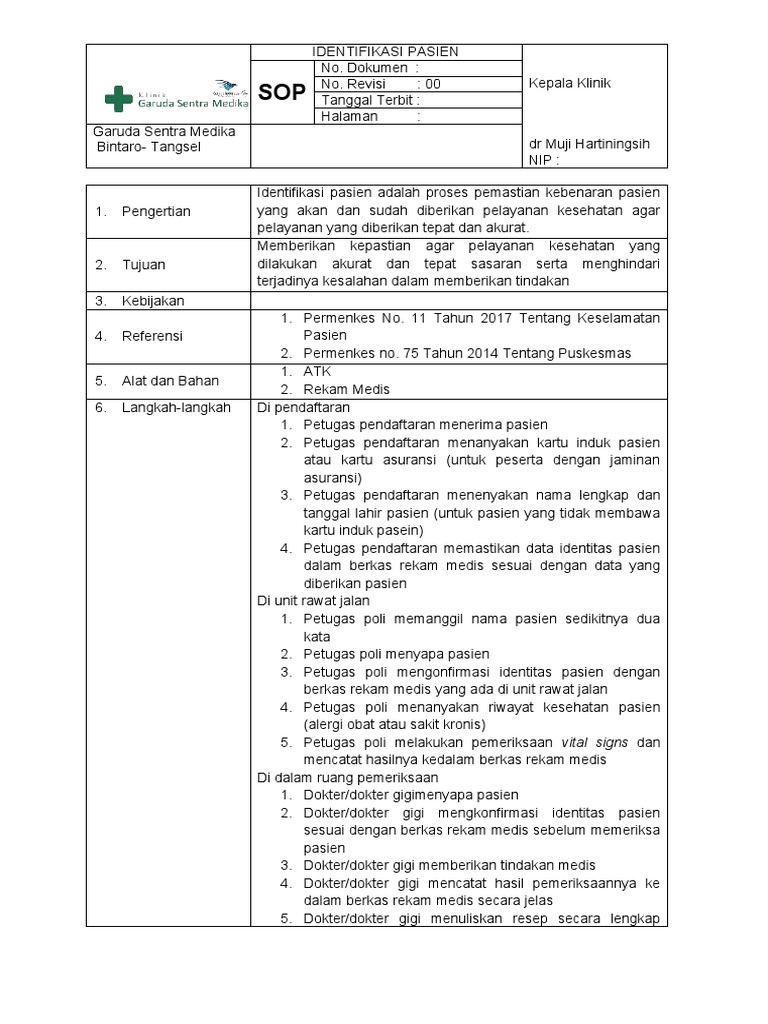 SOP Identifikasi Pasien BTO | PDF