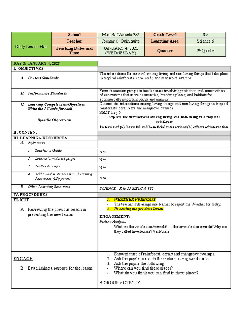 Grade 6 Ecosystem Lesson Plan | PDF | Mangrove | Sea