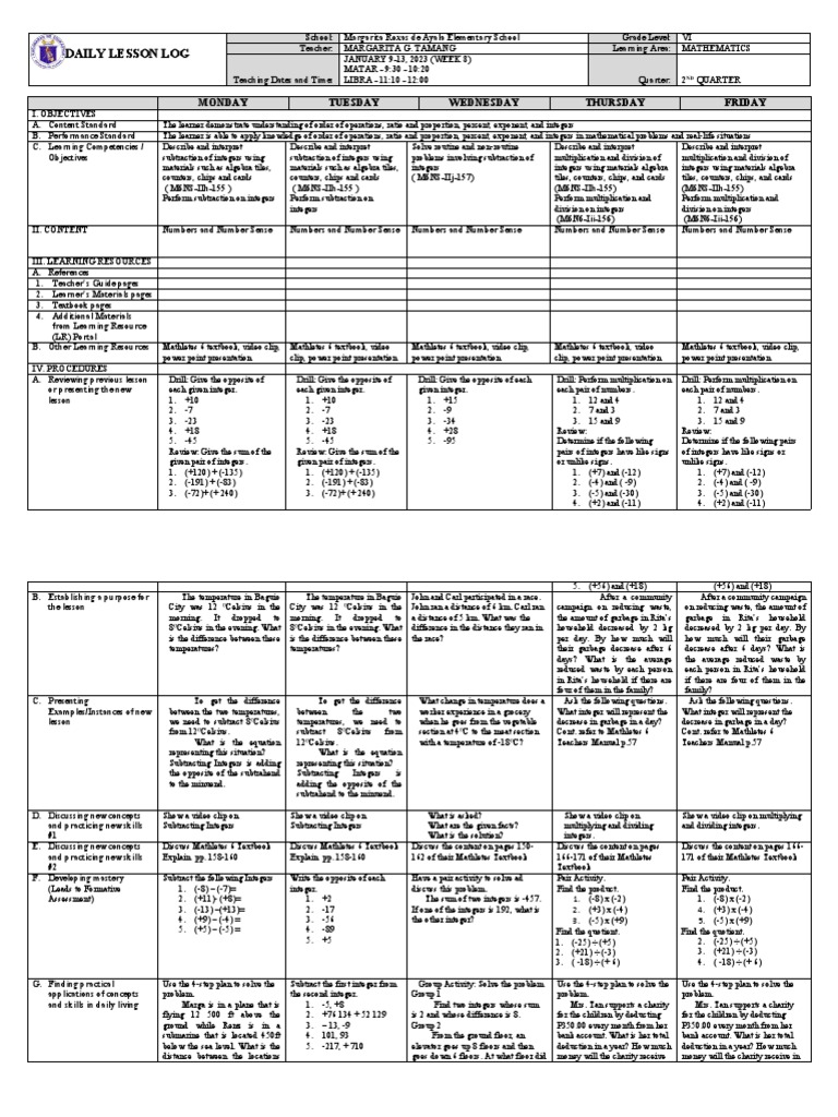 DLL - Mathematics 6 - Q2 - W8 | PDF