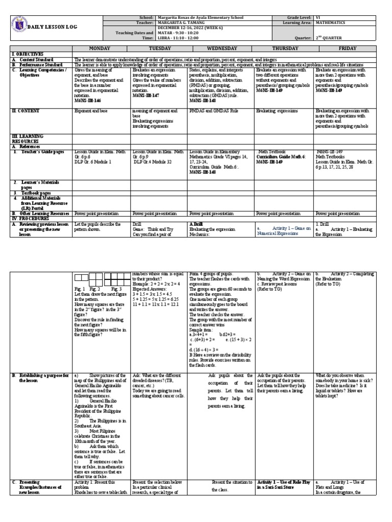 DLL - Mathematics 6 - Q2 - W6 | PDF