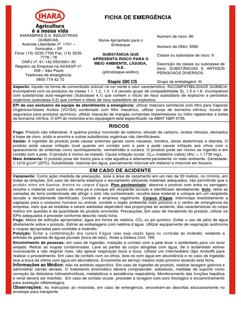 Ficha de Emergência PDF | PDF