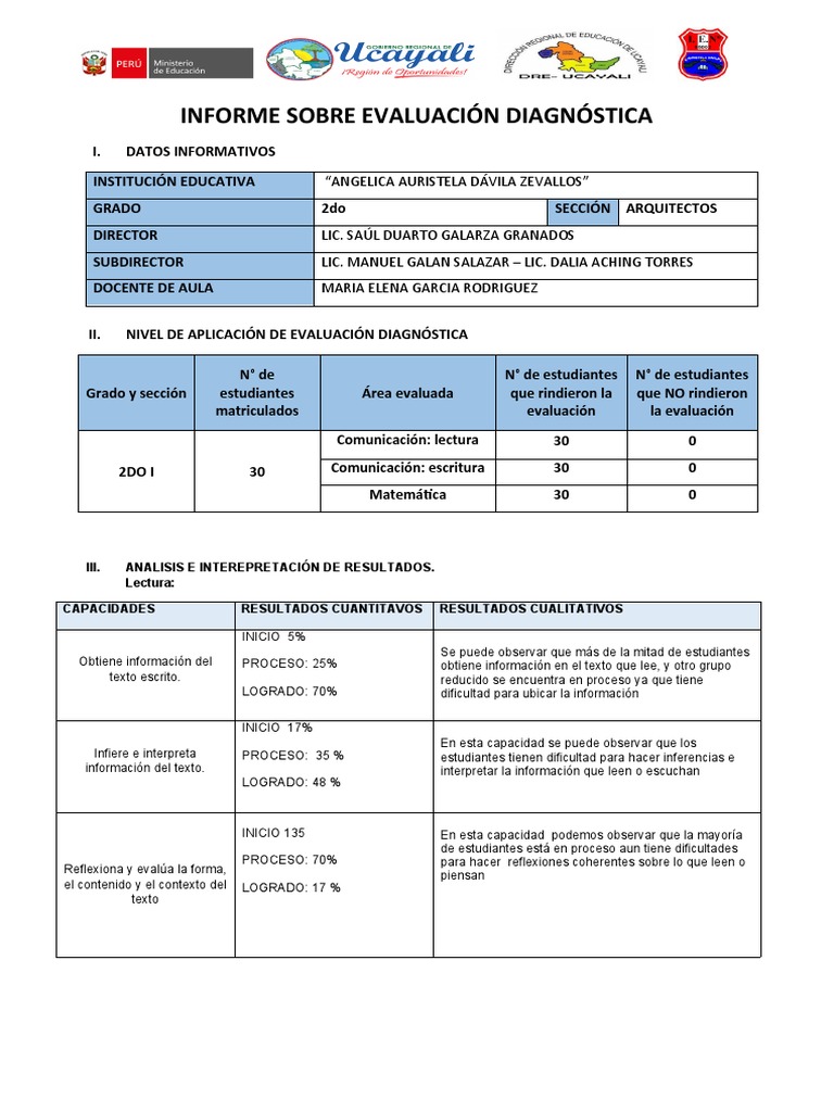 Informe Sobre Evaluación Diagnóstica | PDF | Evaluación | Science
