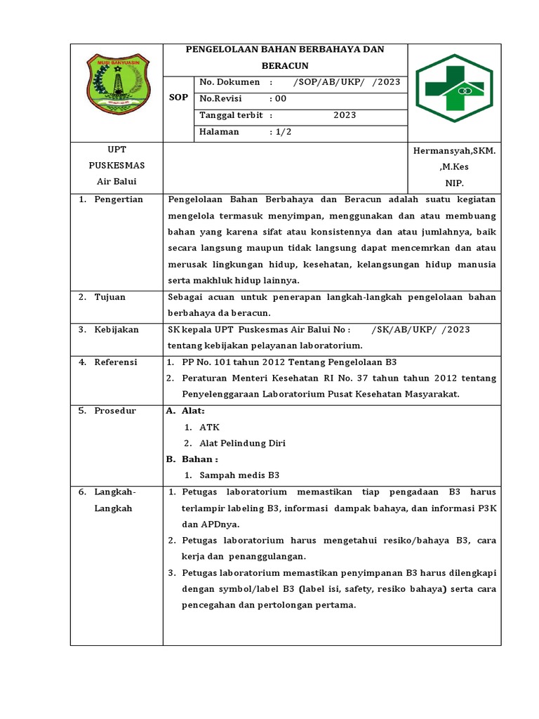 8.1.2.9. Sop Pengelolaan Bahan Berbahaya Dan Beracun | PDF