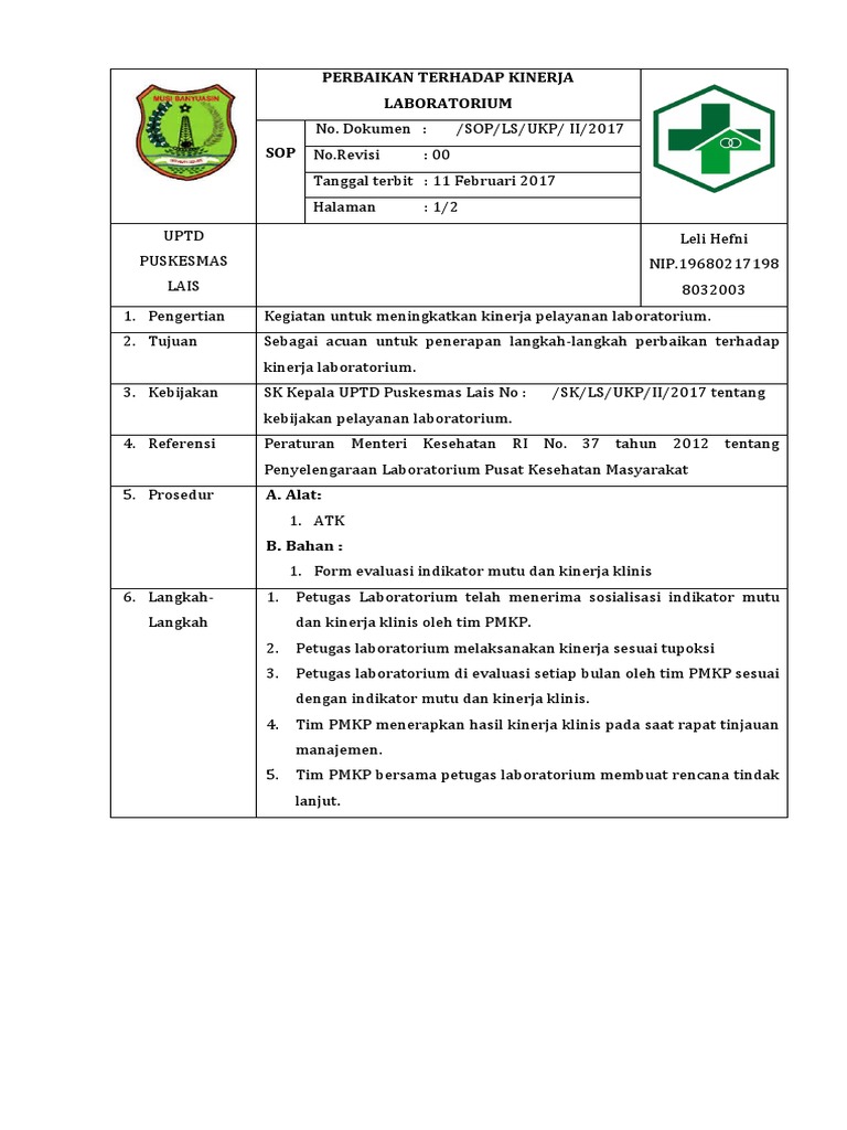 8.1.7.4. Sop Perbaikan Terhadap Kinerja Laboratorium | PDF
