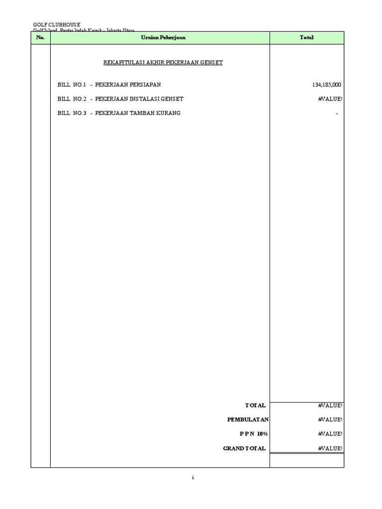 Contoh BQ 1x600 | PDF