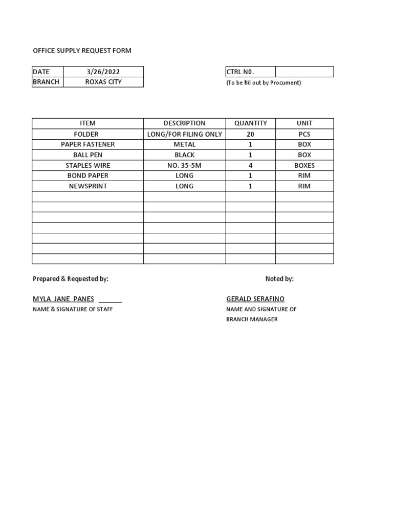 Office Supply Request Form | PDF
