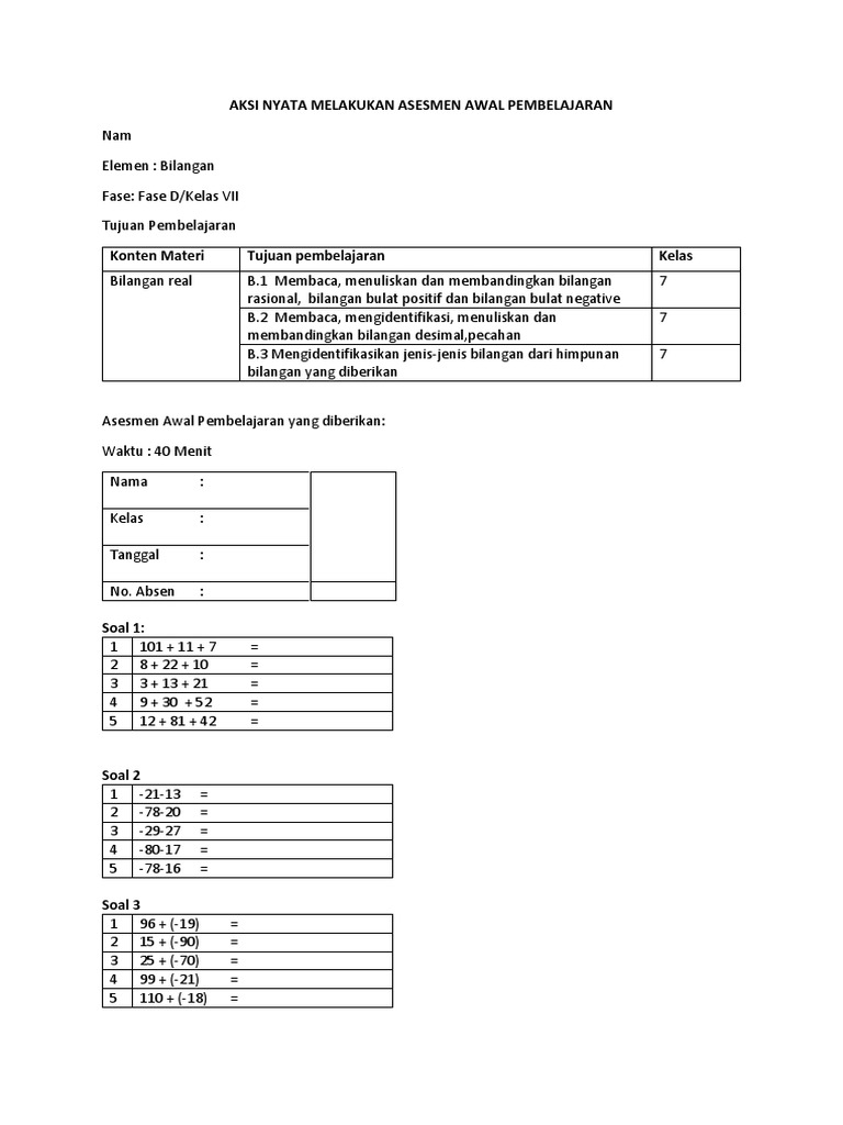 Asesmen Awal Pembelajaran Matematika | PDF