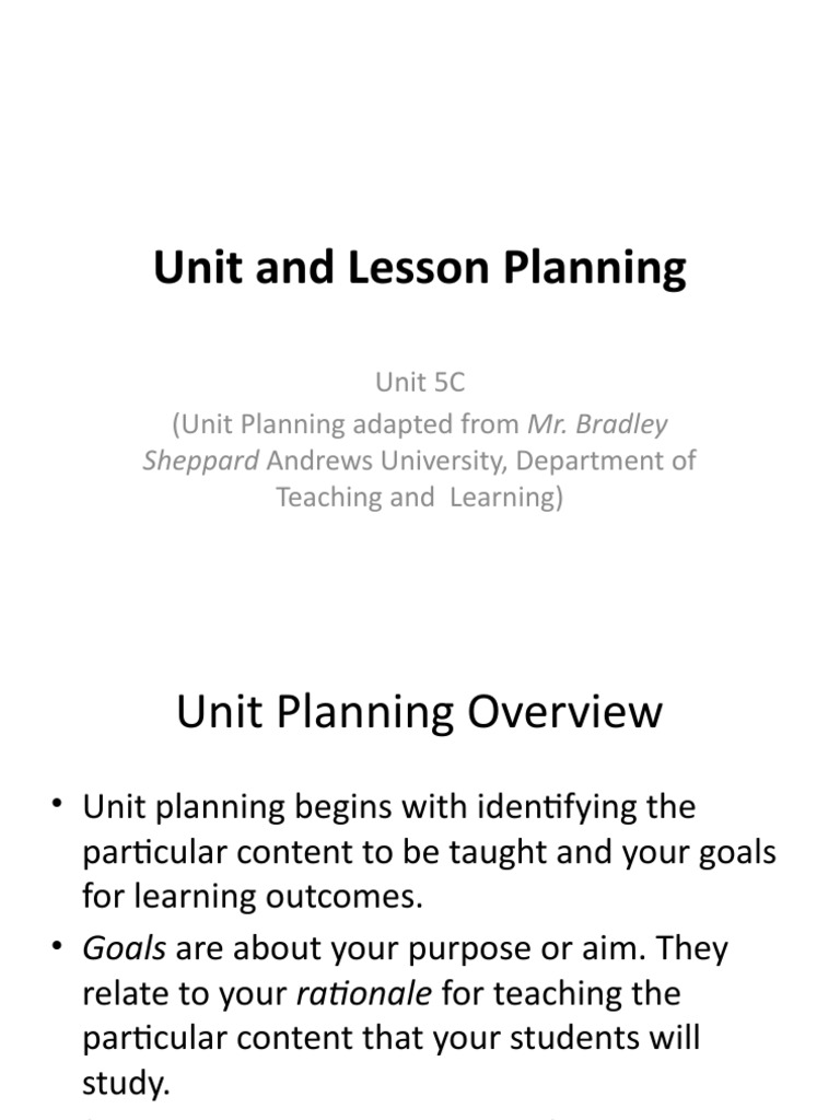 Unit Planning and Lesson Design Overview | PDF