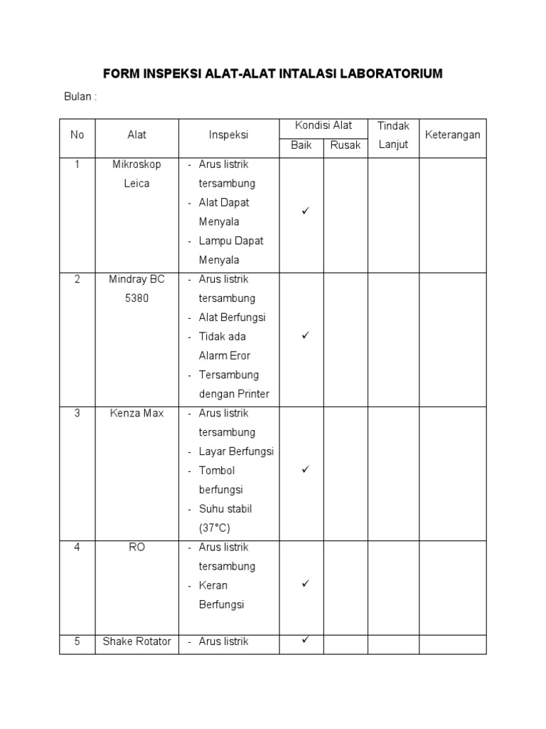 Form Inspeksi Alat | PDF