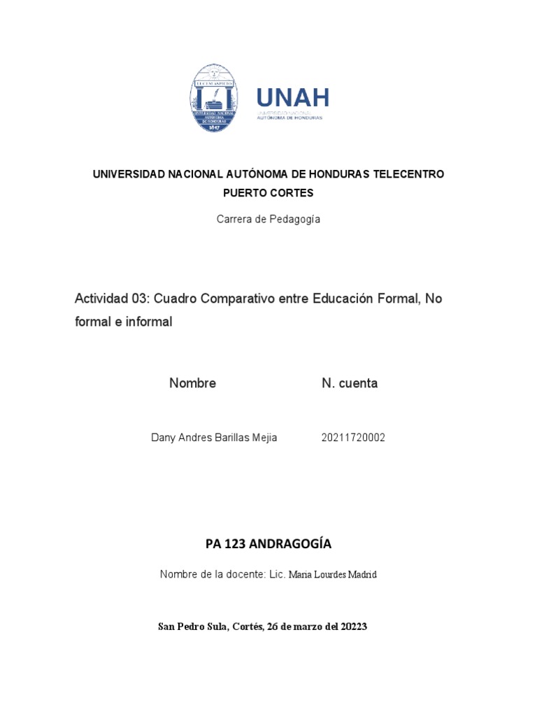 Cuadro Comparativo "Tipos de Educación Formal, No Formal e Informal ...