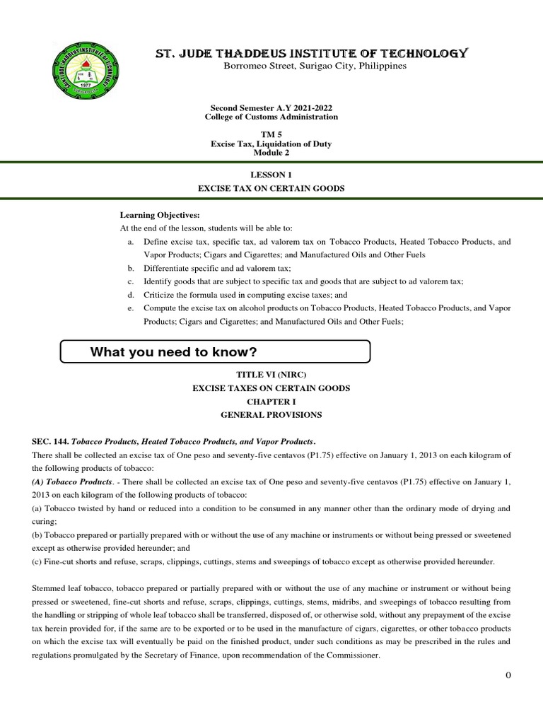 Excise Tax On Certain Goods PDF | PDF