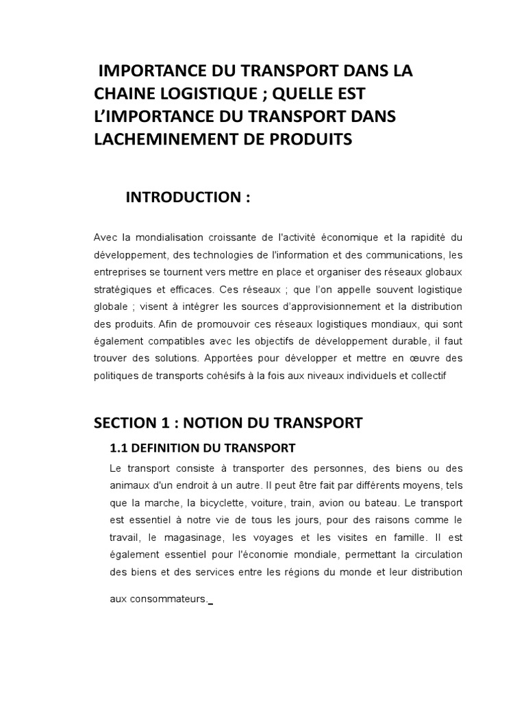 Importance Du Transport Dans La Chaine Logistique Quelle Est L'Importance Du Transport Dans ...