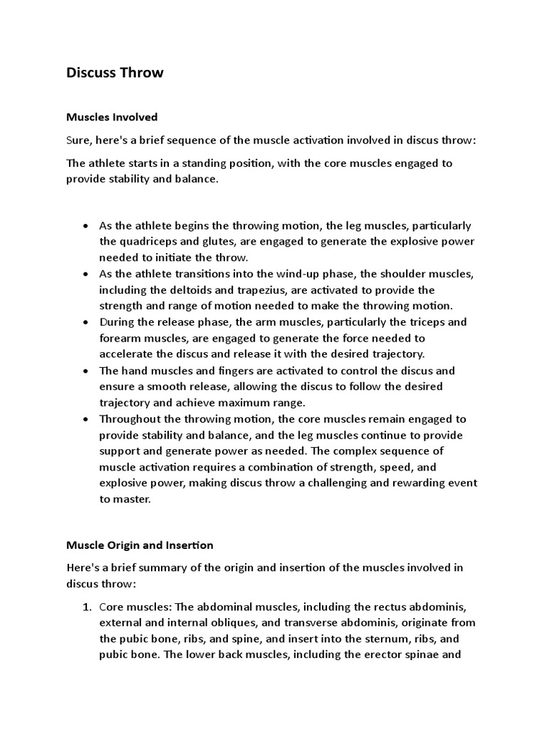 Muscles and Mechanics of Discus Throw | PDF