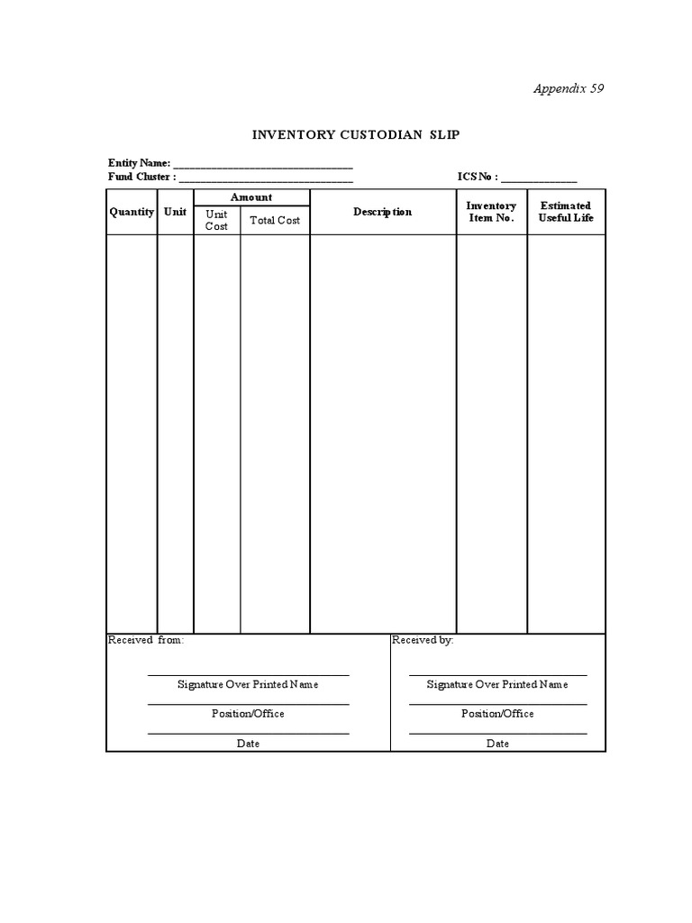 APPENDIX 59 - Inventory Custodian Slip | PDF | Supply Chain Management | Production And ...