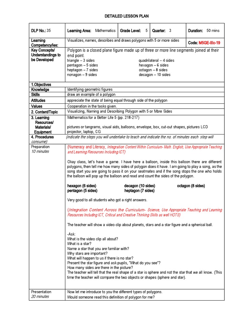 Visualizing Polygons: A Detailed Lesson Plan on Identifying and Drawing ...