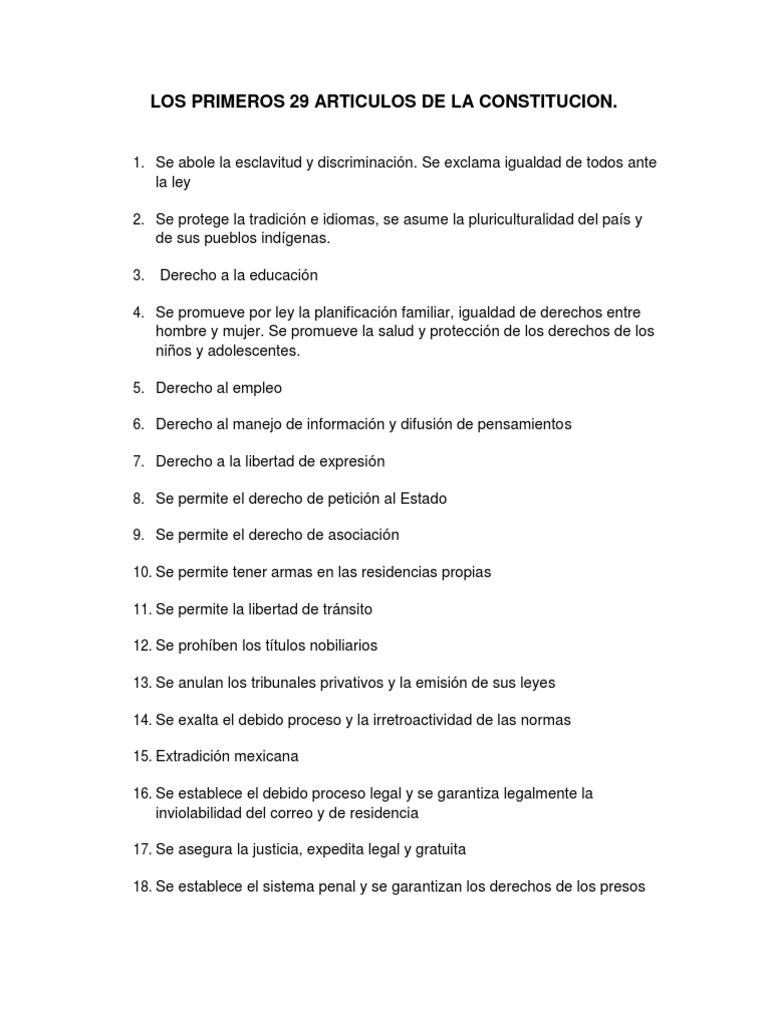 Los Primeros 29 Articulos de La Constitucion PDF | PDF